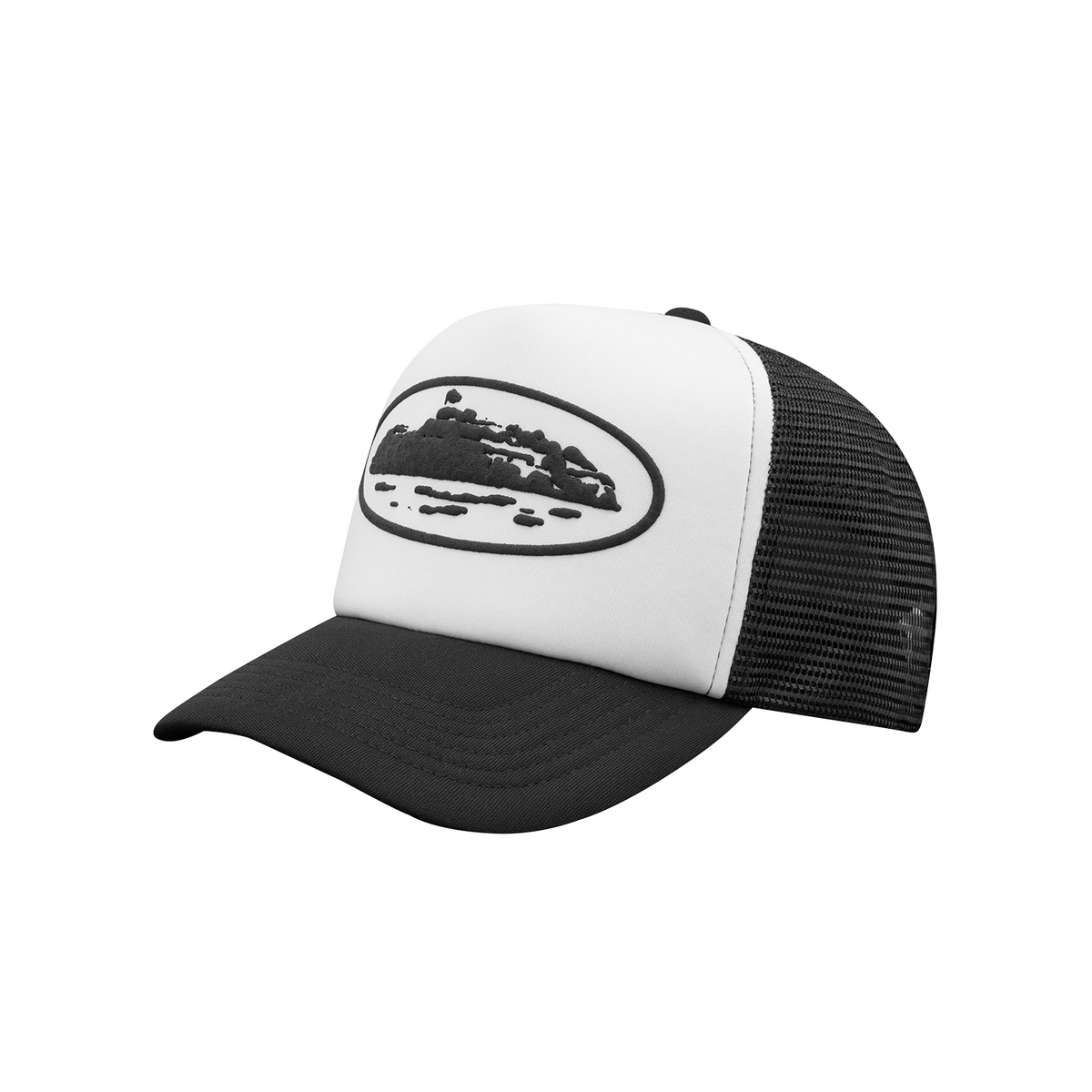 ISLAND PUFF PRINT TRUCKER HAT [WHITE/BLACK] – CRTZRTW
